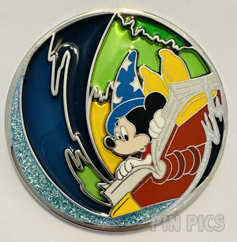 PP100716 - WDI - Sorcerer Mickey with Flying Book - Stained Glass - PinPics